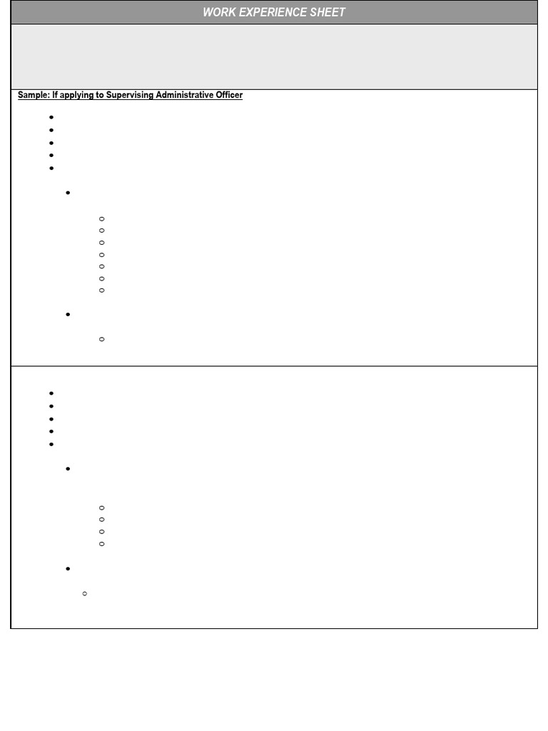 Work Experience Sheet Template | PDF | Business