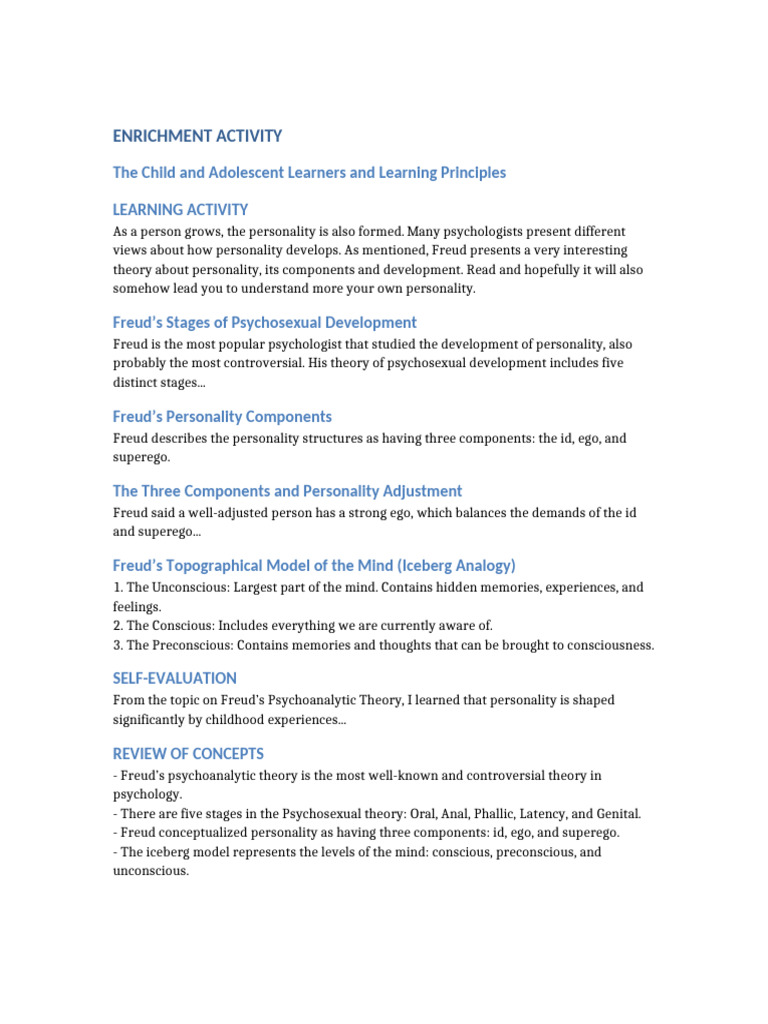 Freud_Enrichment_Activity | PDF | Behavioural Sciences | Psychological ...