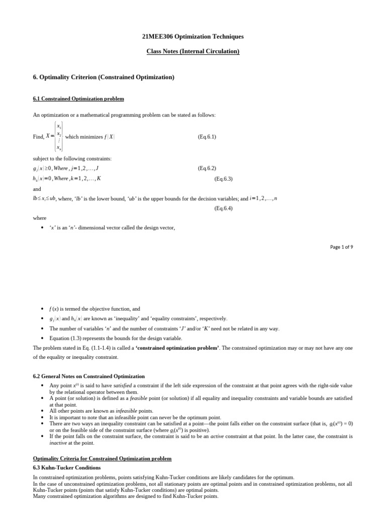 L6 Optimality Criterian - Constrained Problem | PDF | Mathematical Optimization | Applied ...