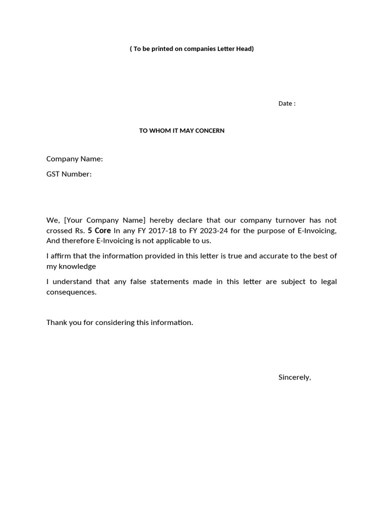 Turn Over Declaration - E Invoice | PDF