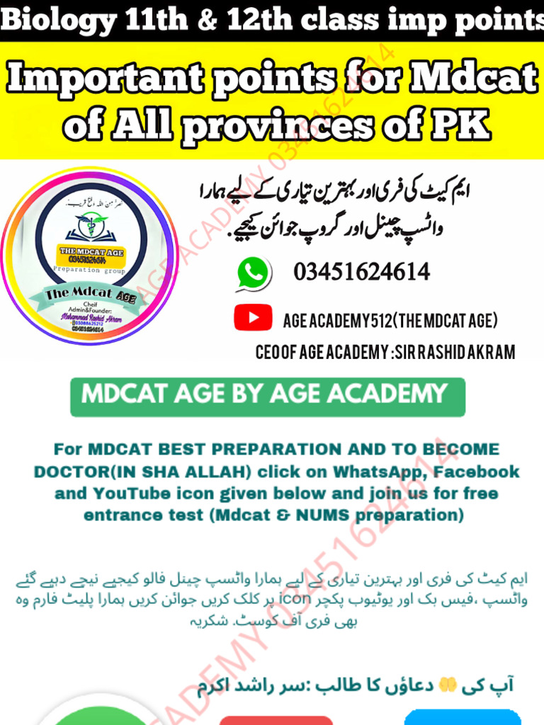 11th & 12th (MDCAT) Biology Best Notes & Points by Sir MRM | PDF ...