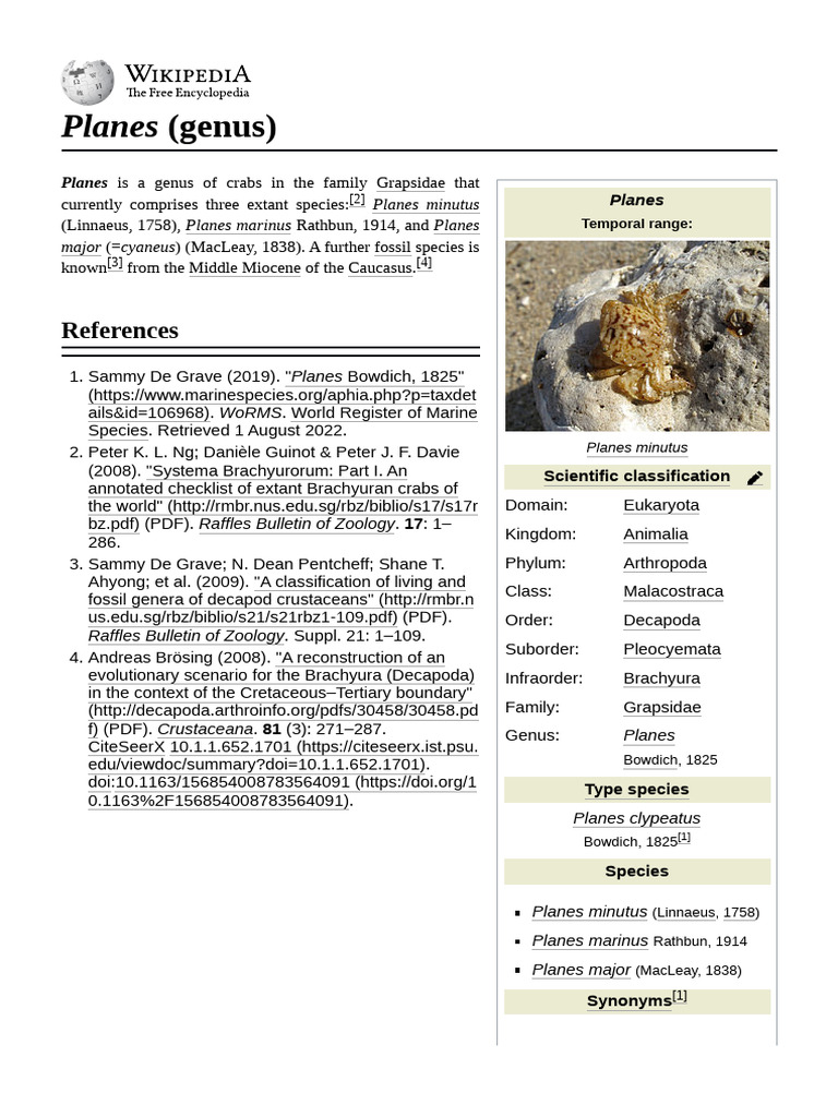 Overview of the Planes Crab Genus | PDF | Genus | Botanical Nomenclature