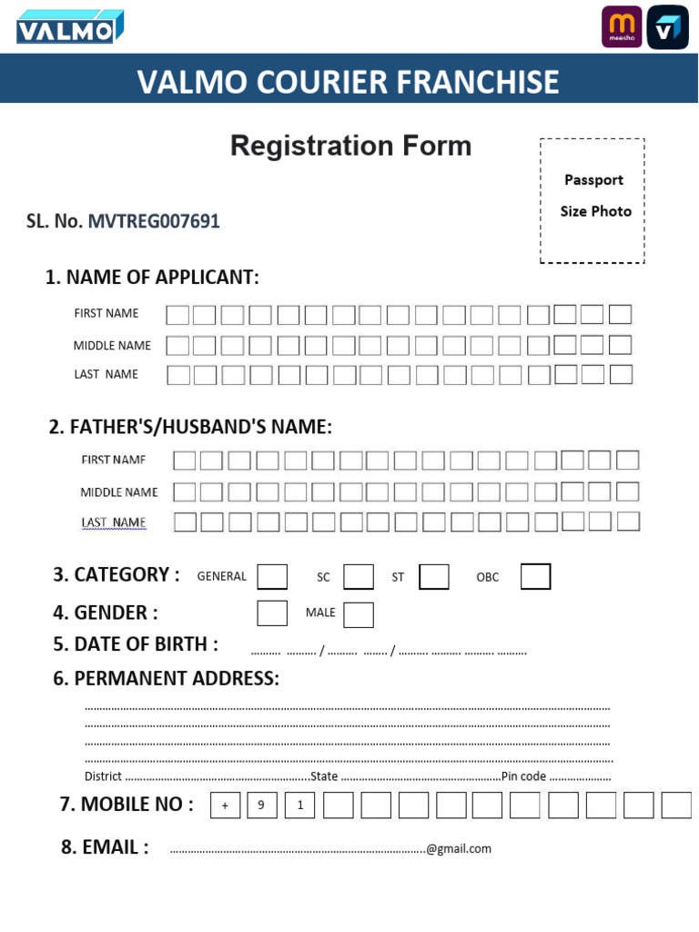 Valmo Registration Form | PDF