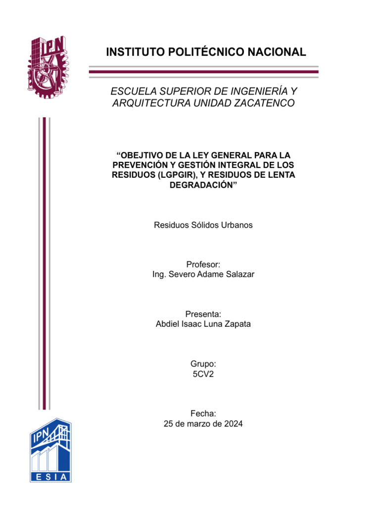Resumen LEY GENERAL PARA LA PREVENCIÓN Y GESTIÓN INTEGRAL DE LOS ...