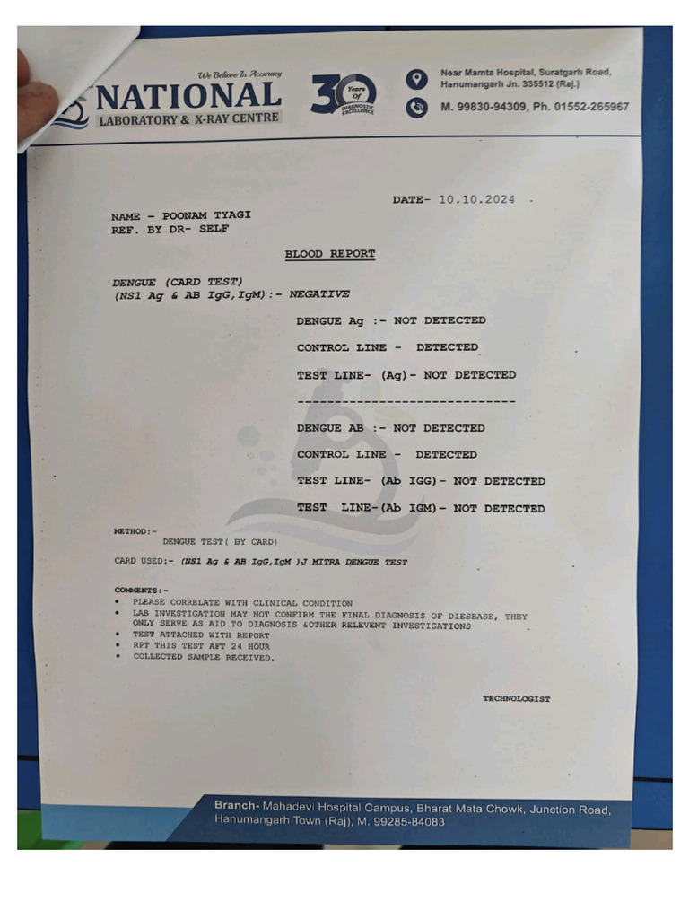 Dengue Test Report | PDF