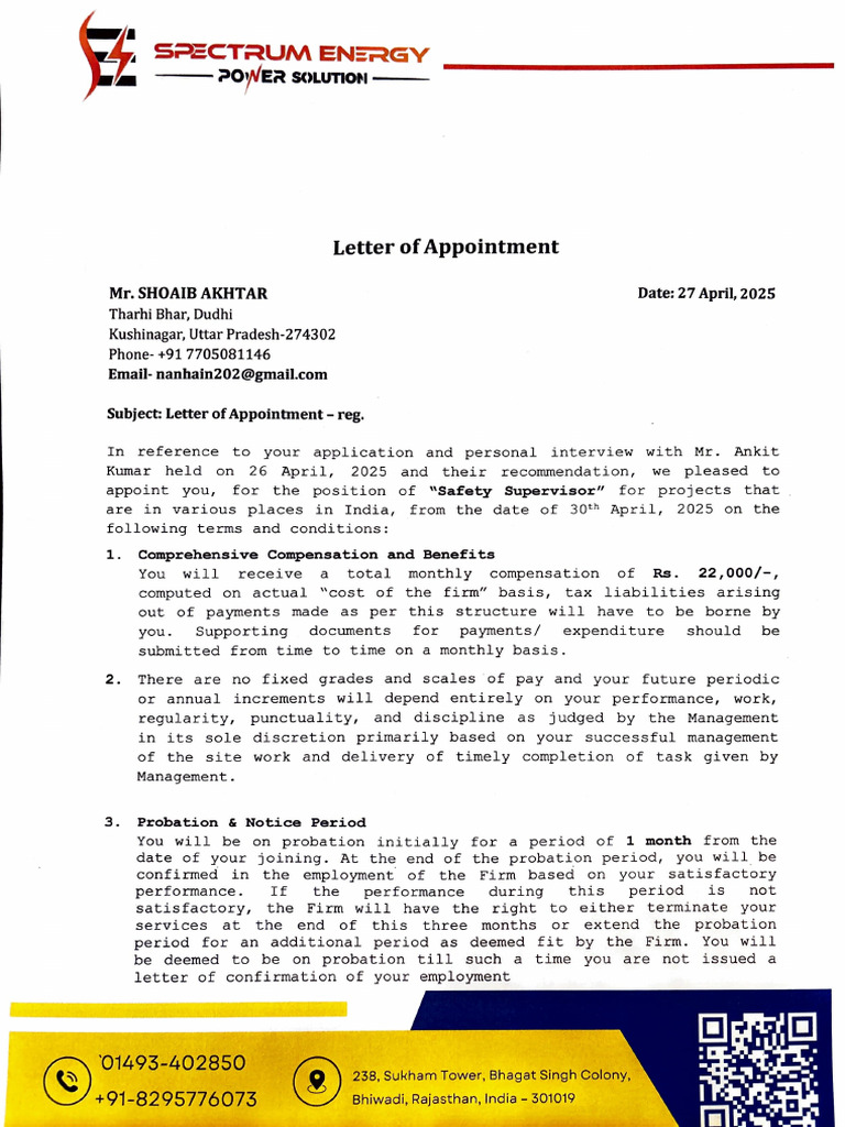 Letter of Appointment - Shoiab Akhtar | PDF | Government | Economies