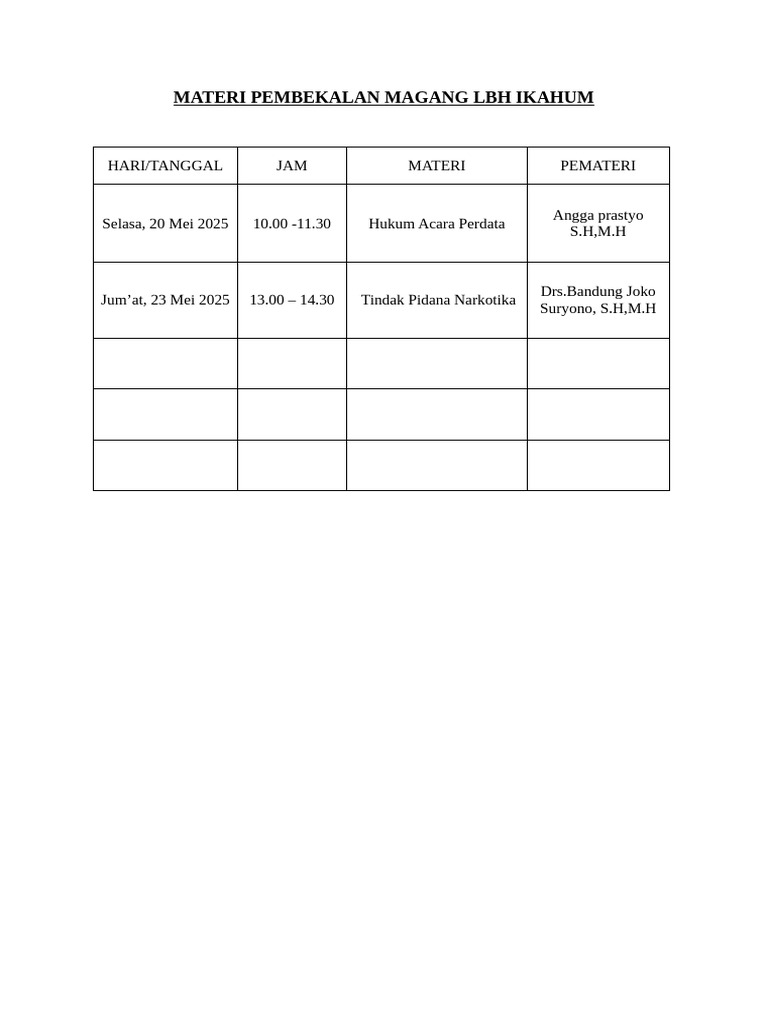 Materi Pembekalan Magang LBH Ikahum | PDF