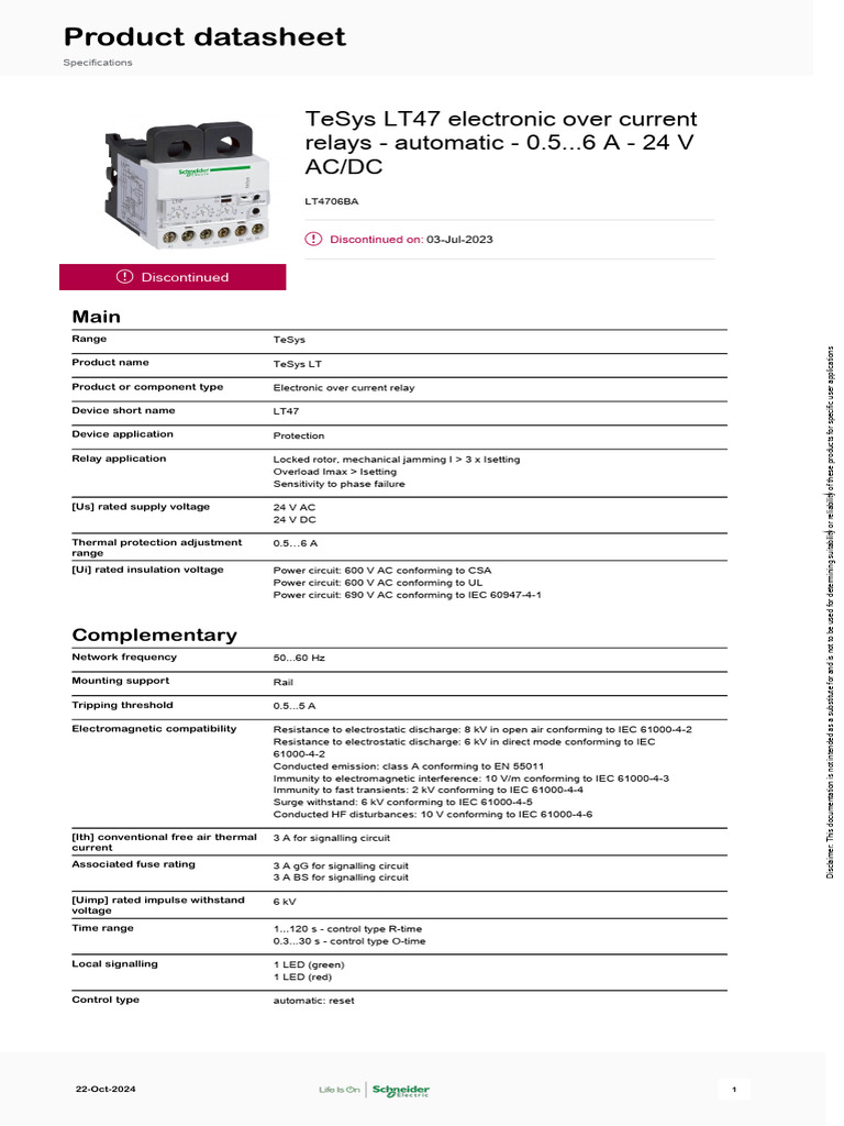 Schneider Electric - TeSys-Deca-overcurrent-relays - LT4706BA | PDF ...