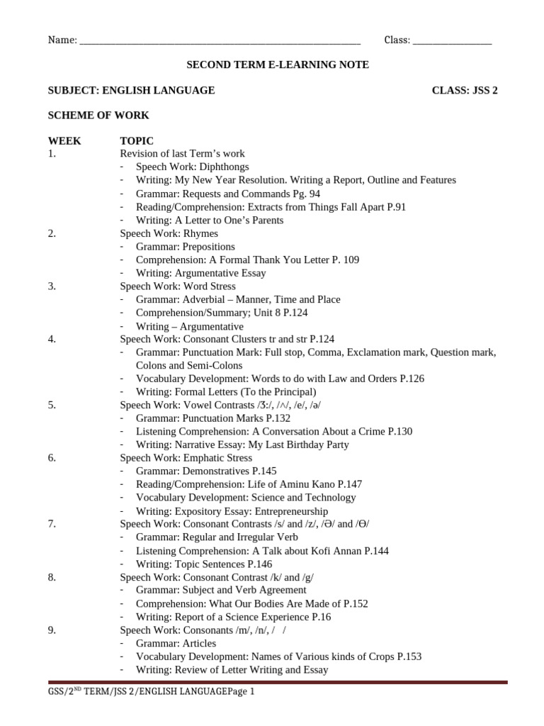 2nd Term j2 English Language | PDF | Stress (Linguistics) | Grammatical ...
