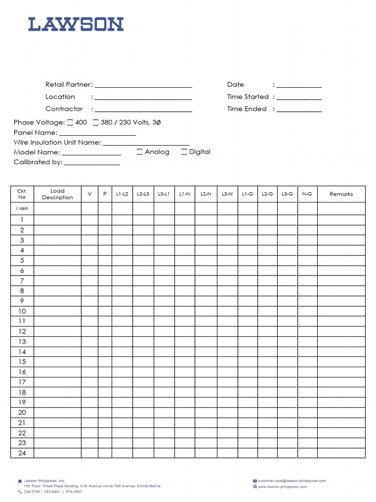 Wire Insulation Test Form For Three Phase 400 380 230 Volts | PDF