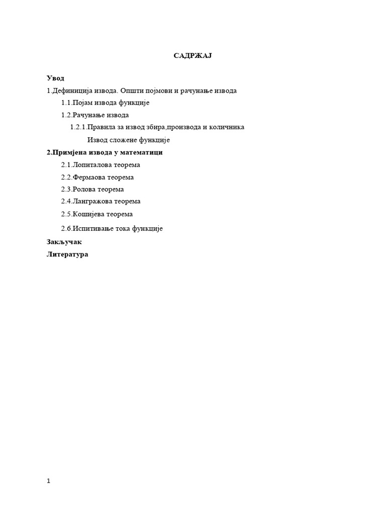 Maturski Rad Izvodi U Matematici | PDF