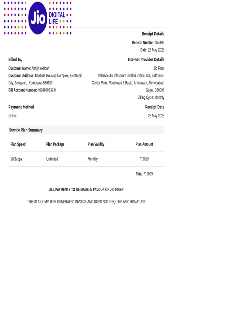 Wifi Bill May | PDF