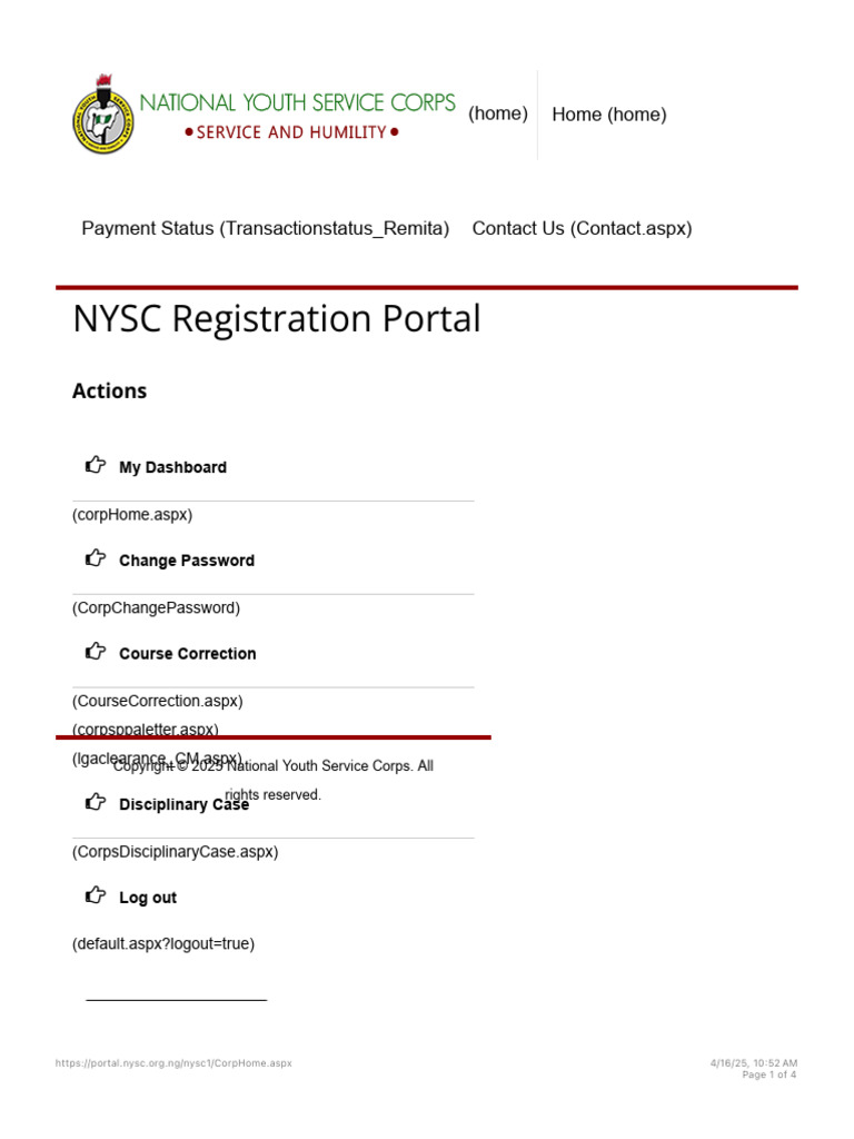 NYSC Registration Portal: (Home) Home (Home) | PDF | Government