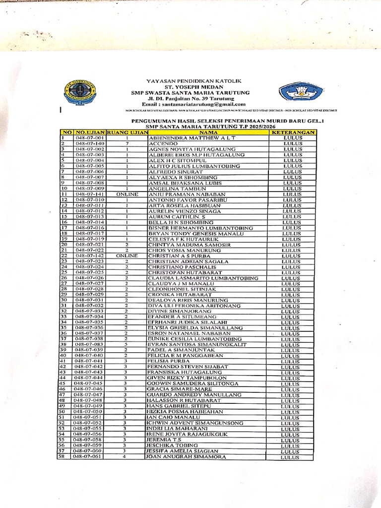 Pengumuman Seleksi Murid Baru | PDF