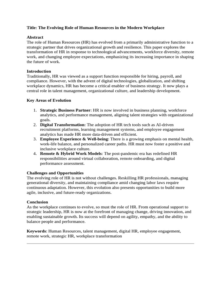 Evolving of HR Role | PDF