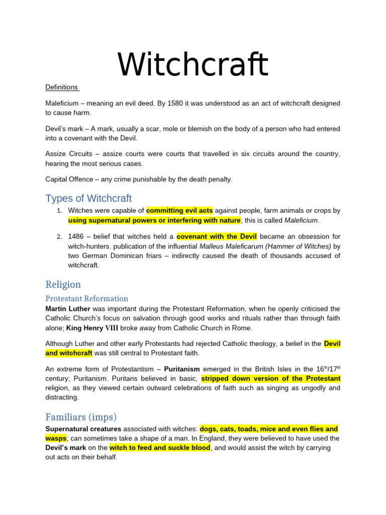 Witchcraft Key Information | PDF | Witchcraft | Protestantism