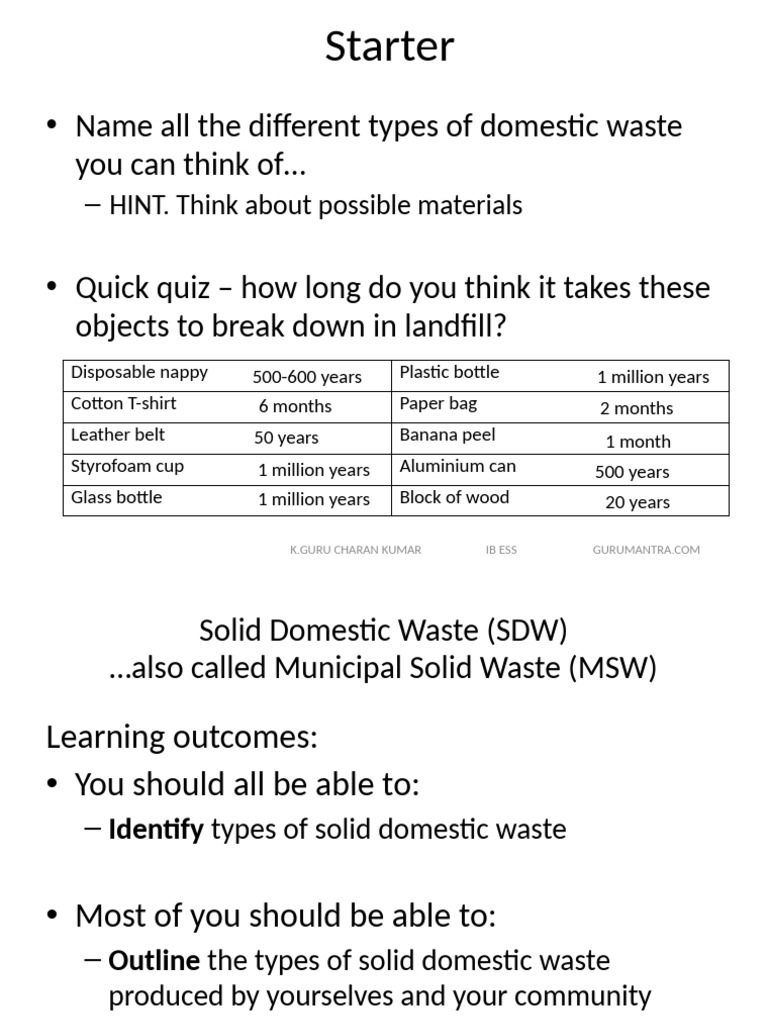 Types and Impact of Domestic Waste | PDF | Waste | Municipal Solid Waste
