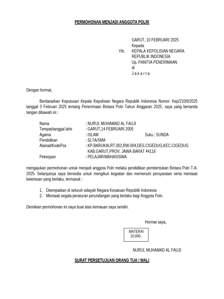 Permohonan Menjadi Anggota Polri | PDF