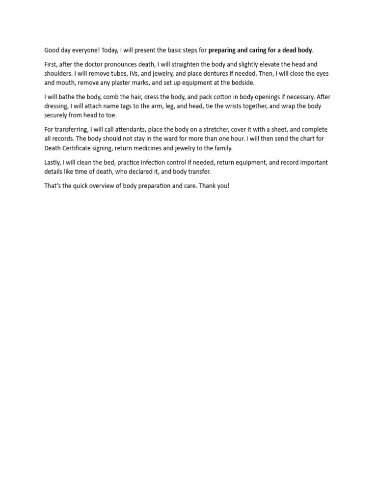 Steps for Preparing a Deceased Body | PDF