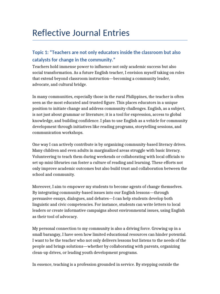 Reflective Journal Entries | PDF | Learning | Teachers