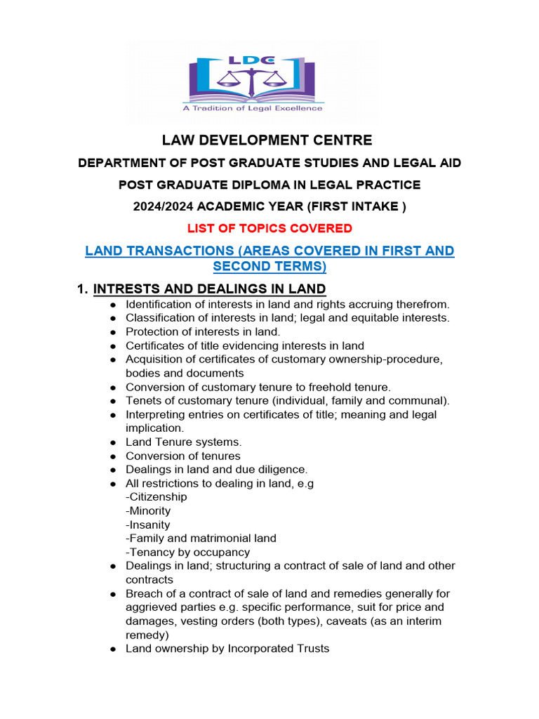 Land Transactions - Compilation of Topics Covered in 1ST and 2ND Term | PDF | Mortgage Law ...