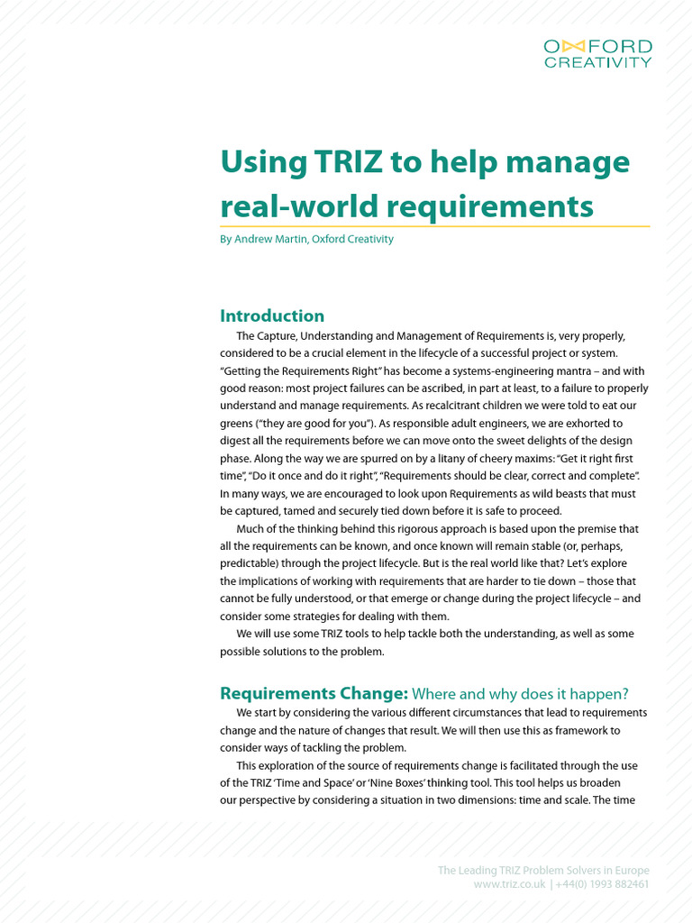 Using TRIZ To Manage Requirements | PDF | System | Contradiction