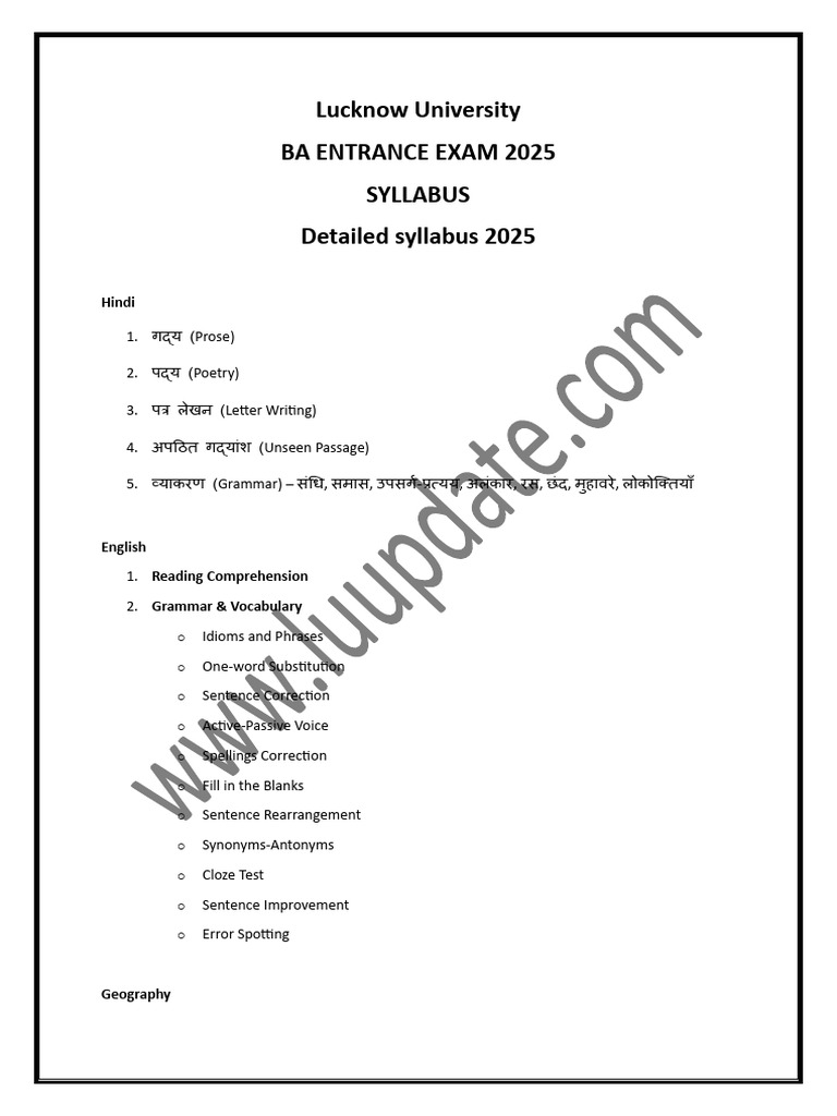 Ba Entrance Exam Syllabus 2025 | PDF | Economics | Geography