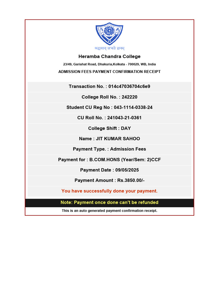 Semester Fees Receipt | PDF