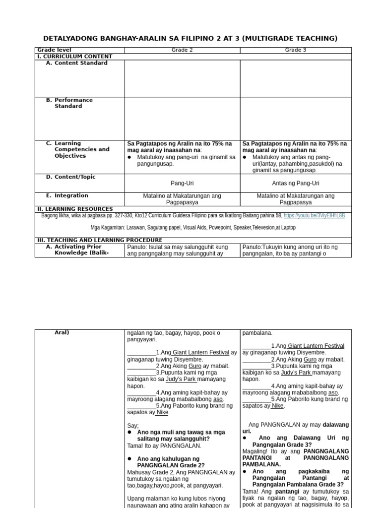 Lesson Plan For Multigrade Classes | PDF