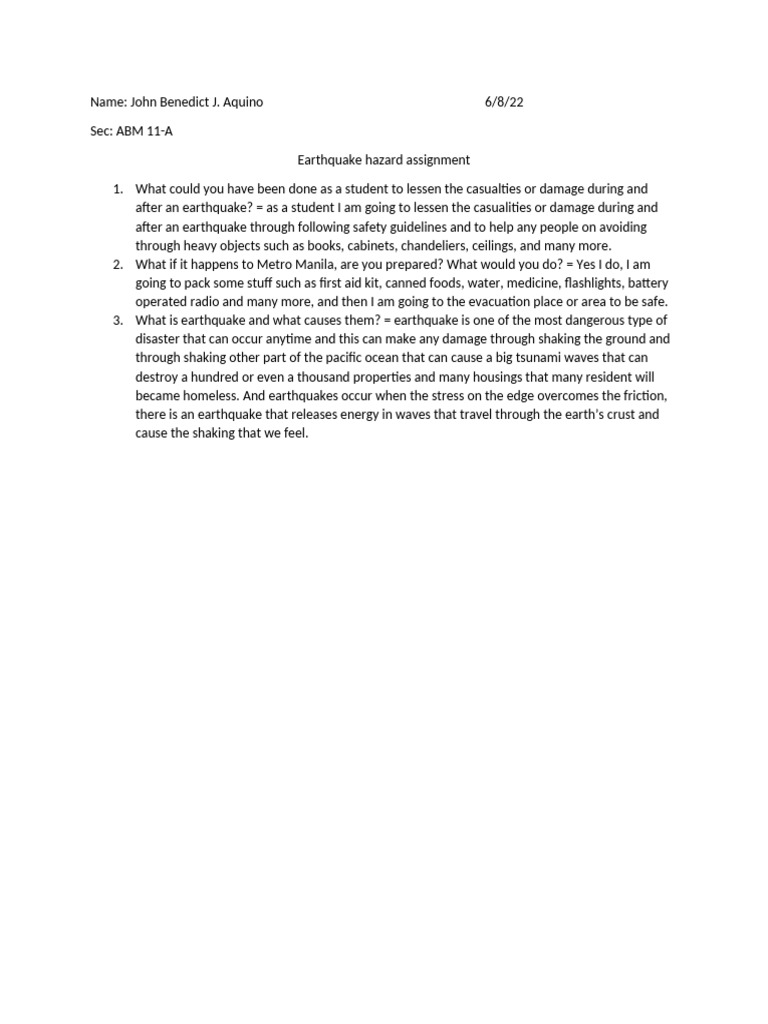 Earthquake Hazards Assignments | PDF