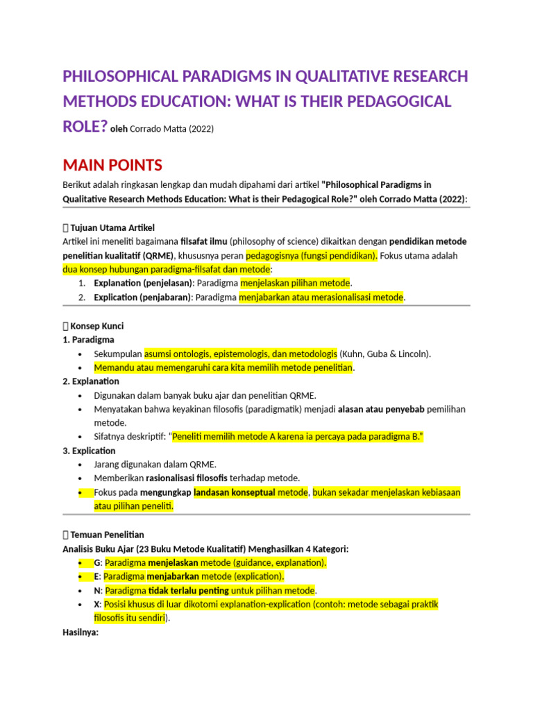 BELAJAR PHILOSOPHICAL PARADIGMS IN QUALITATIVE RESEARCH METHODS EDUCATION (Eksplanation ...