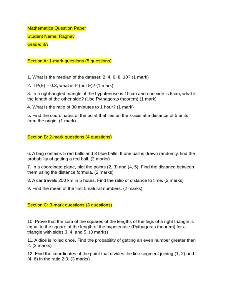 Grade 8 Mathematics Question Paper | PDF