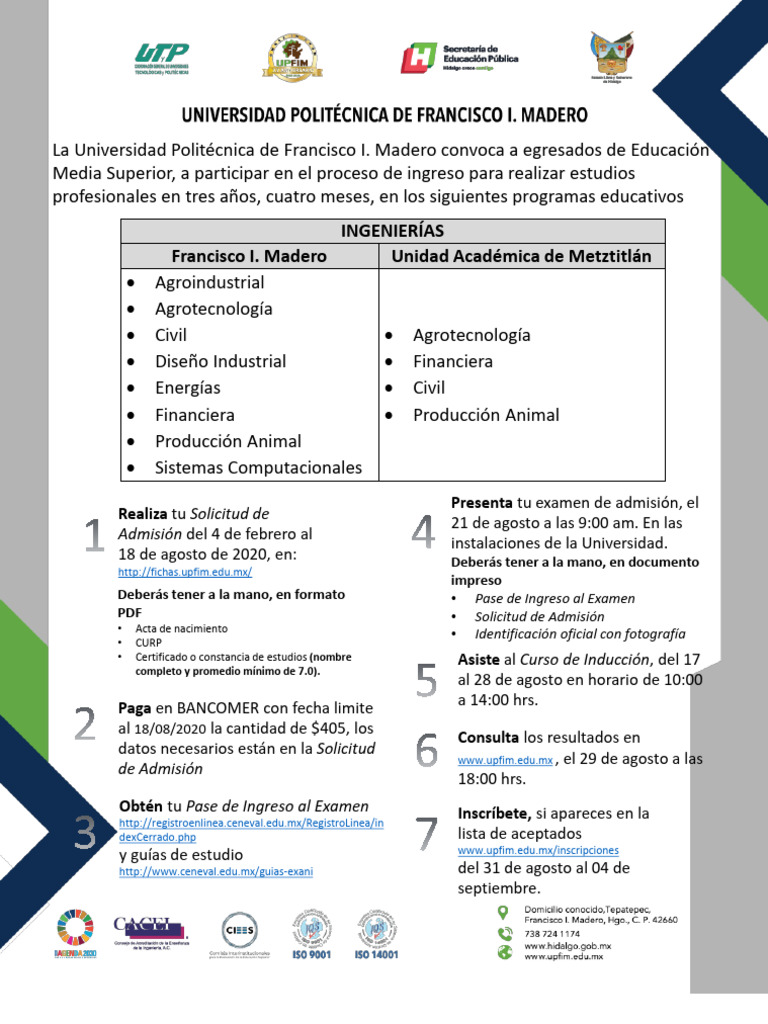 Proceso de Admisión UPFIM 2020 | PDF