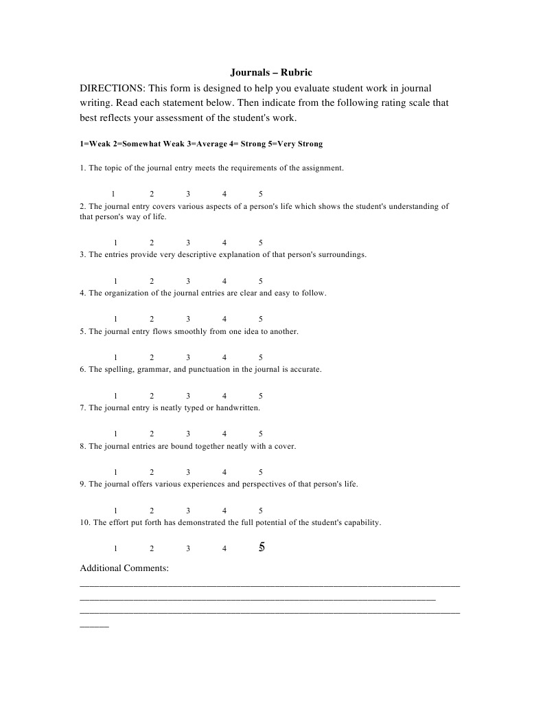Journal Writing Evaluation Rubric | PDF | Foreign Language Studies