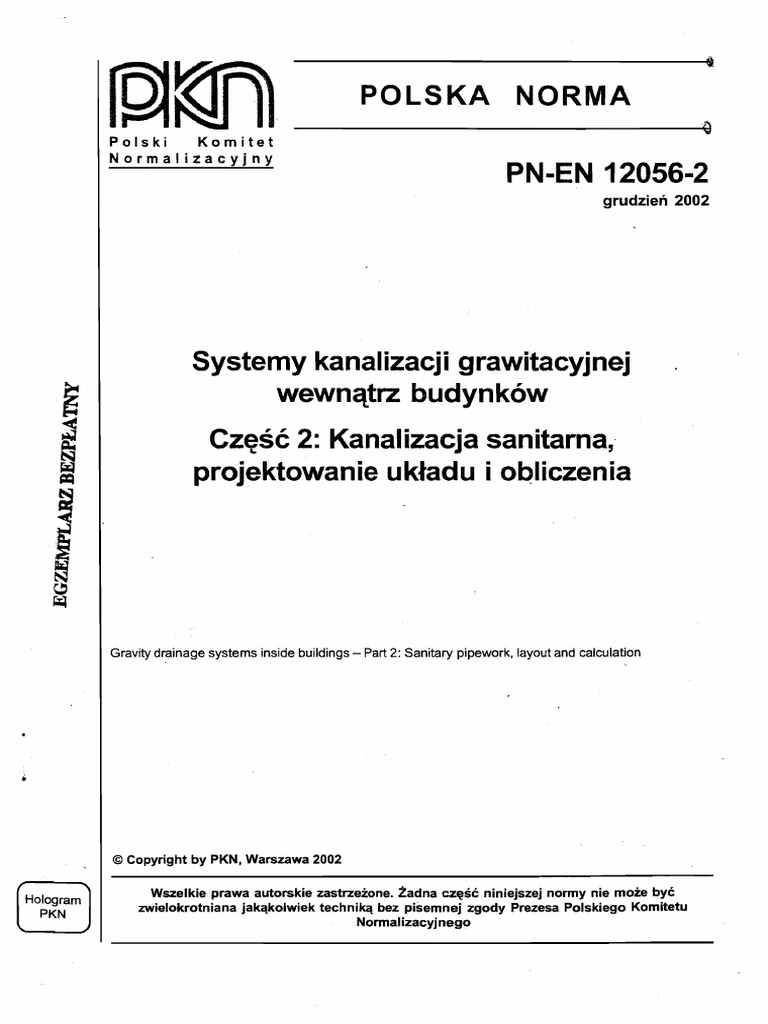 PN-EN 12056-2 Kanalizacja Sanitarna. Projektowanie Uk Adu I Obliczenia ...