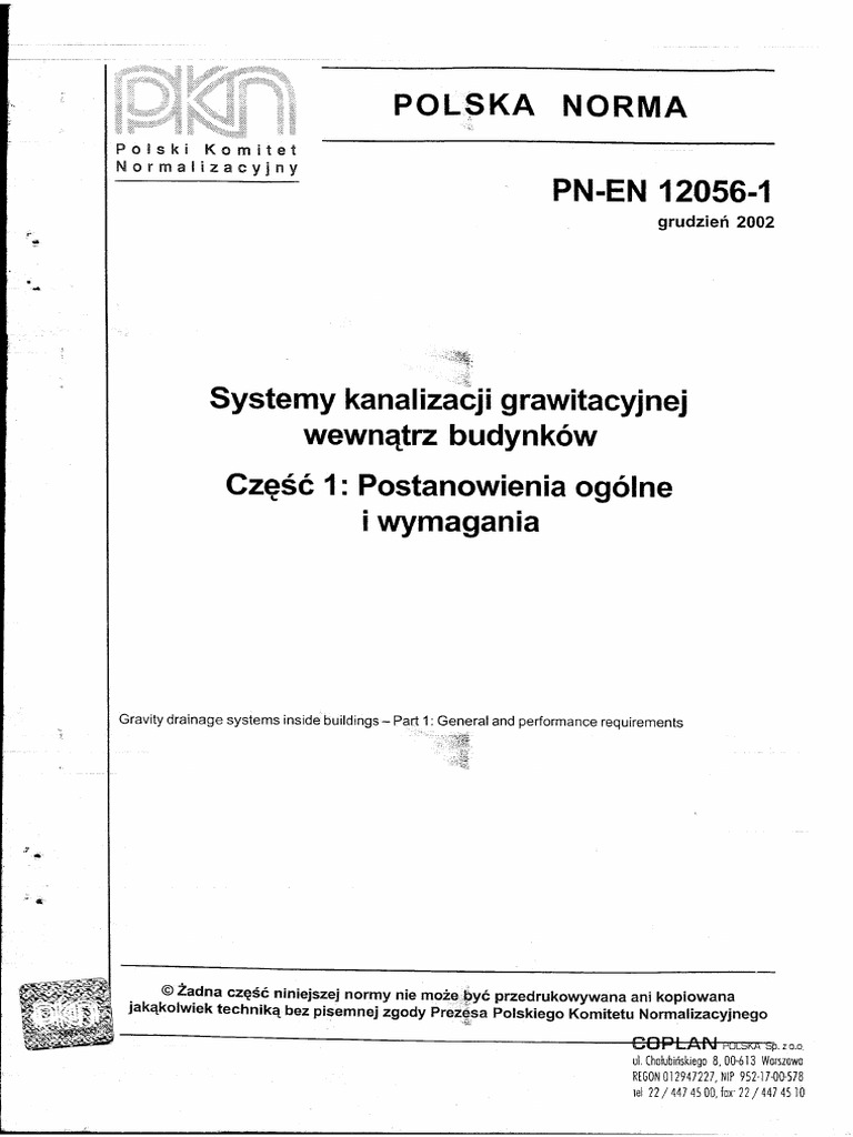 PN-EN-12056-1 - Kanalizacja Wewnątrz Budynków - Postanowienia Ogólne I ...