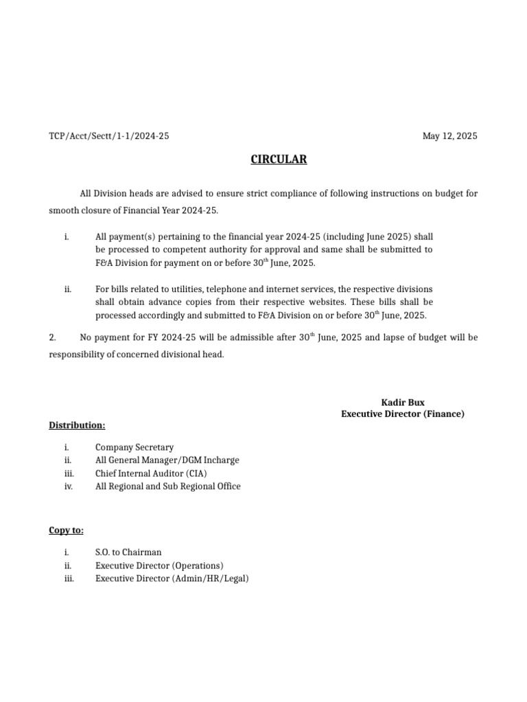 Cicular For Budget 2024-25 | PDF