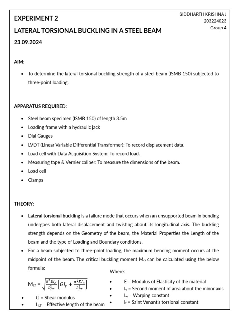 Lateral Torsional Buckling of ISMB 150 | PDF | Buckling | Beam (Structure)