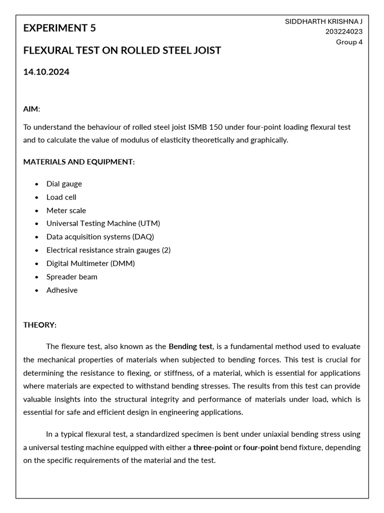 Flexural Test On Rolled Steel Joist | PDF | Bending | Beam (Structure)