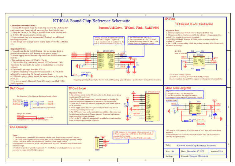 KT404A Sound Chip Reference Schematic - V1.6 | PDF | Usb Flash Drive | Usb