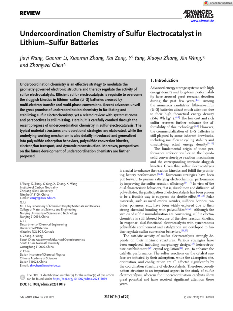 Undercoordination Chemistry of Sulfur Electrocatalyst in Lithium Sulfur ...