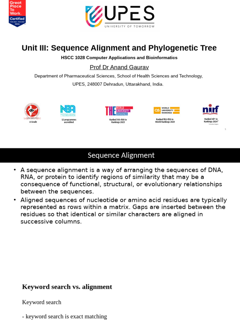Unit 3 Sequence Alignment and Phylogenetic Tree | PDF | Sequence Alignment | Nucleic Acid Sequence