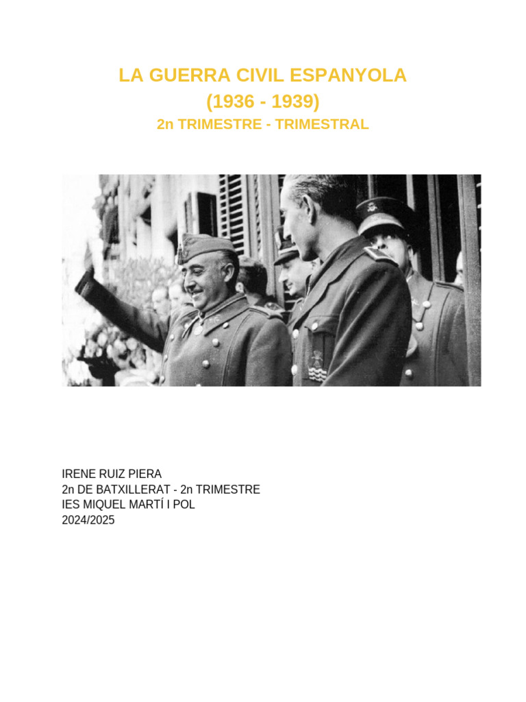 LA GUERRA CIVIL ESPANYOLA - 2n Trimestre - Bachillerato | PDF