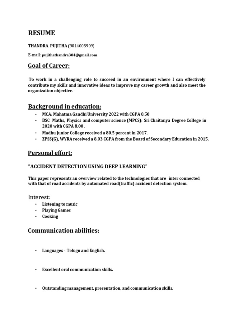 Thandra Pujitha Resume | PDF