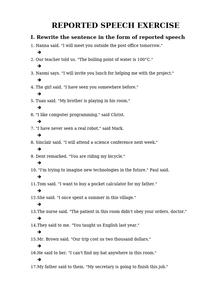 Reported Speech Exercises and Answers | PDF