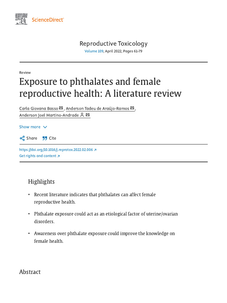 Exposure To Phthalates and Female Reproductive Health - A Literature ...