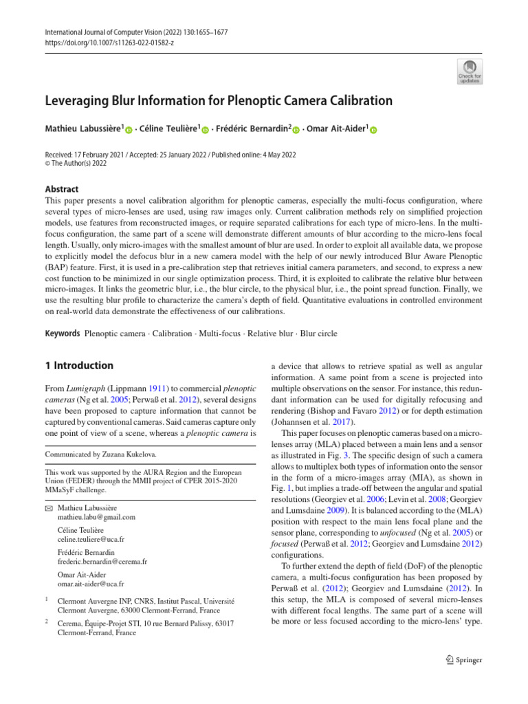 22 Springer SCI Leveraging Blur Plenoptic Camera Calibratiion | PDF ...