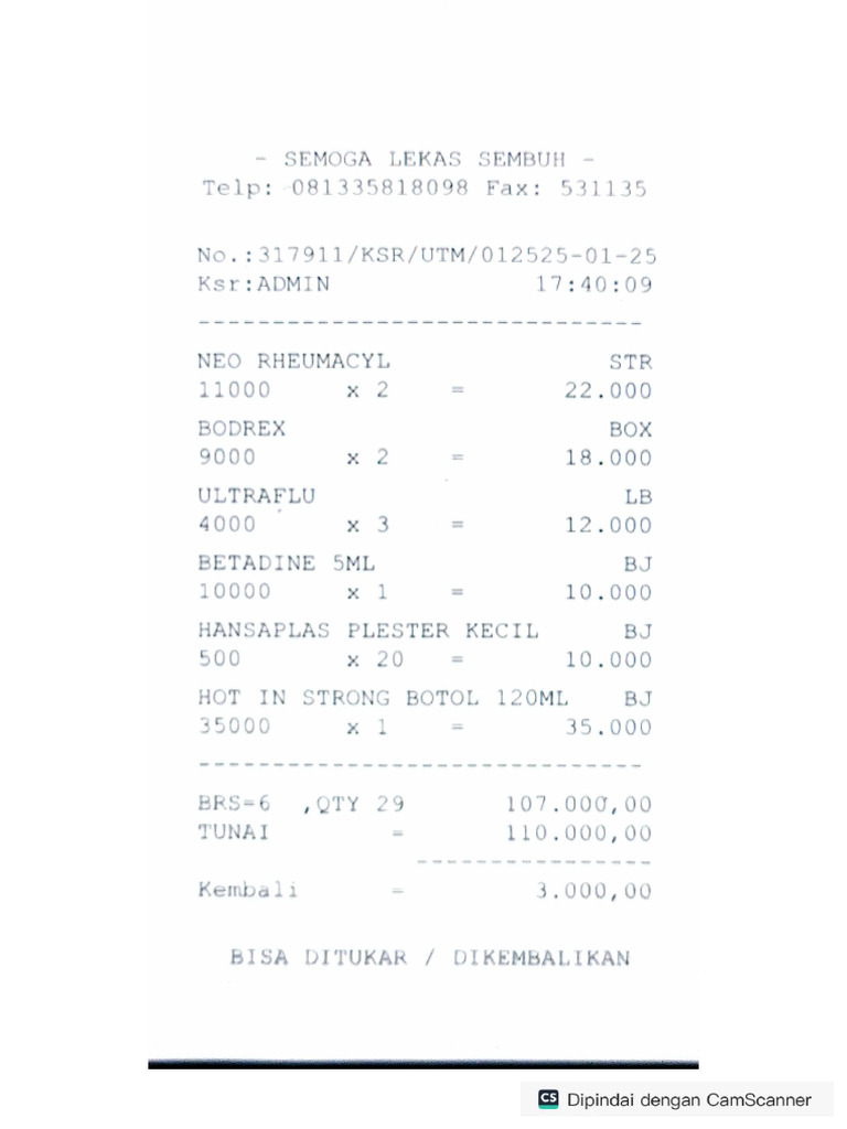 Struk Tulungagung - 25 SD 30 Januari 2025 | PDF