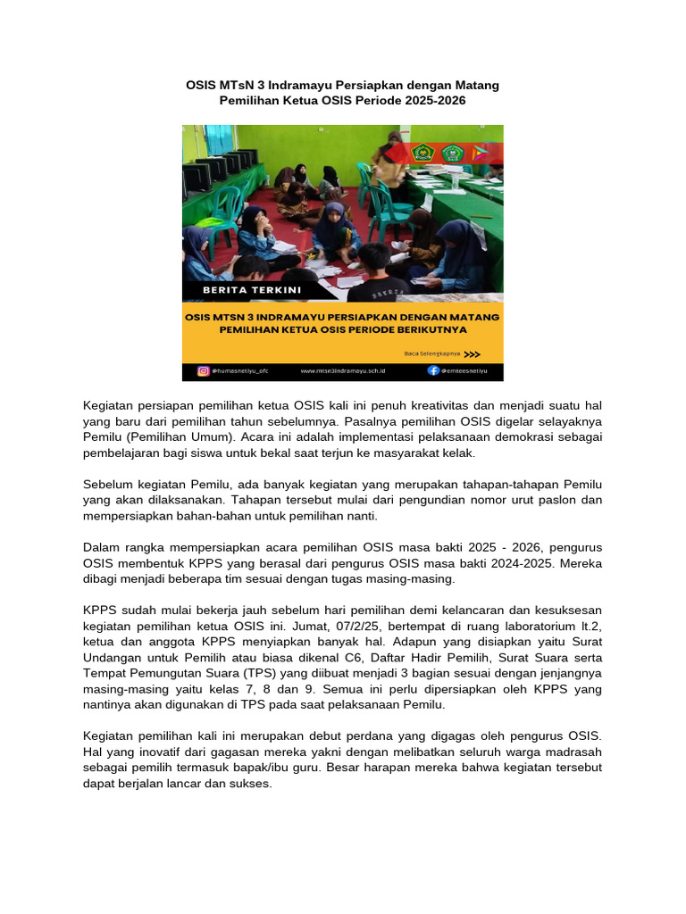 Persiapan Pemilihan Ketua OSIS 2025-2026 | PDF