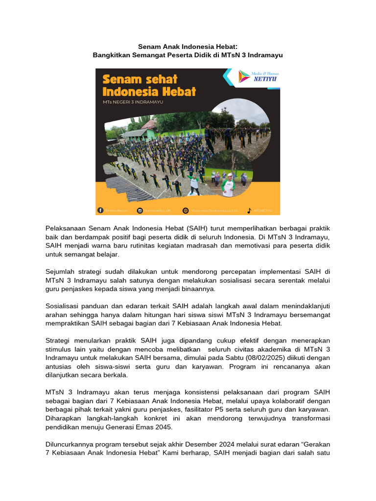 Senam Anak Indonesia Hebat | PDF